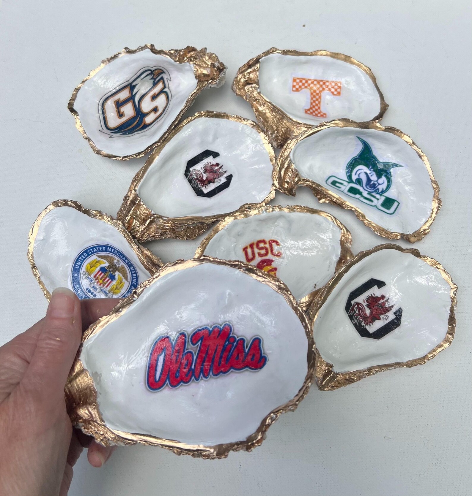 Custom College Logo Oyster Shell Ring Dish, Handcrafted Jewelry Holder ...