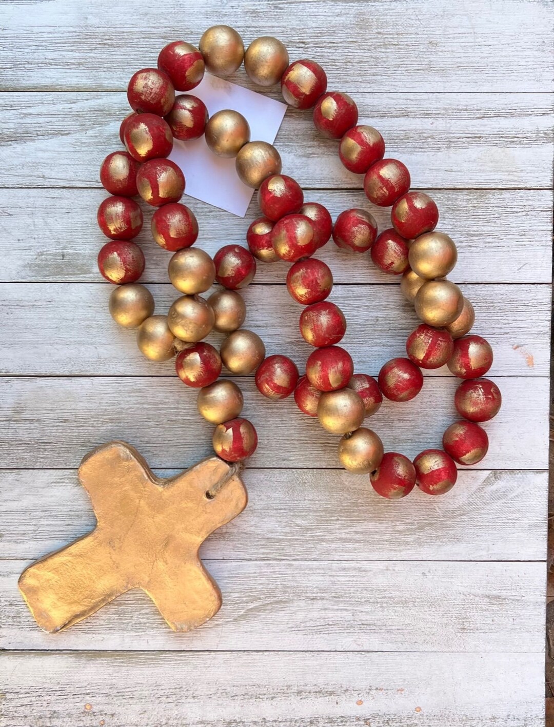 Blessing Beads With Cross, Prayer Beads With Cross, Wood Bead Garland ...