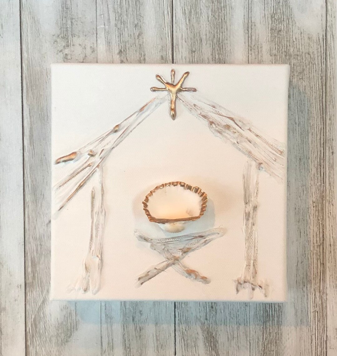 Nativity Wall Art With Shell, Nativity Art on Canvas, Hand Painted ...