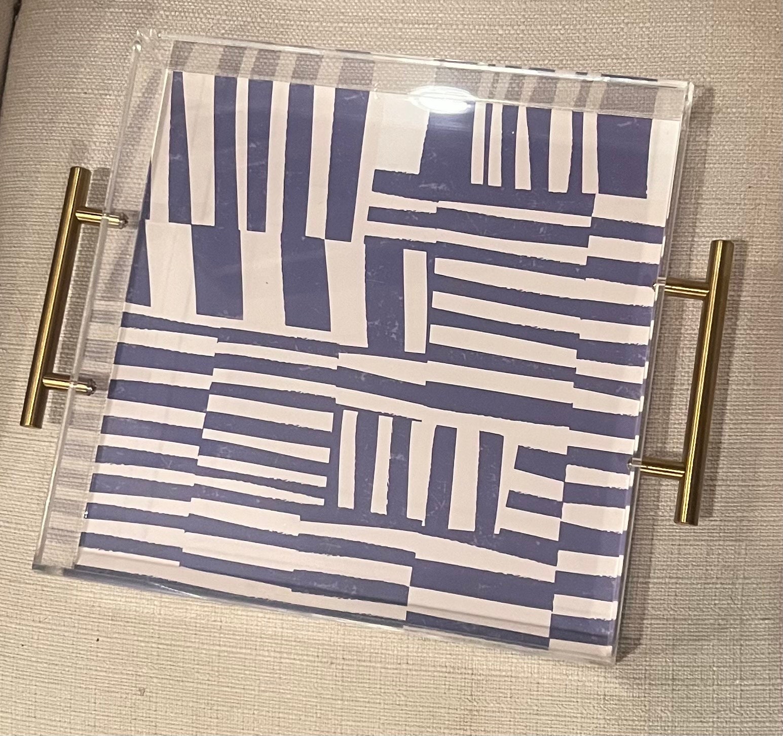 Grey Gold Marbled Acrylic Tray With Handles, 12x12 Decorative Acrylic ...