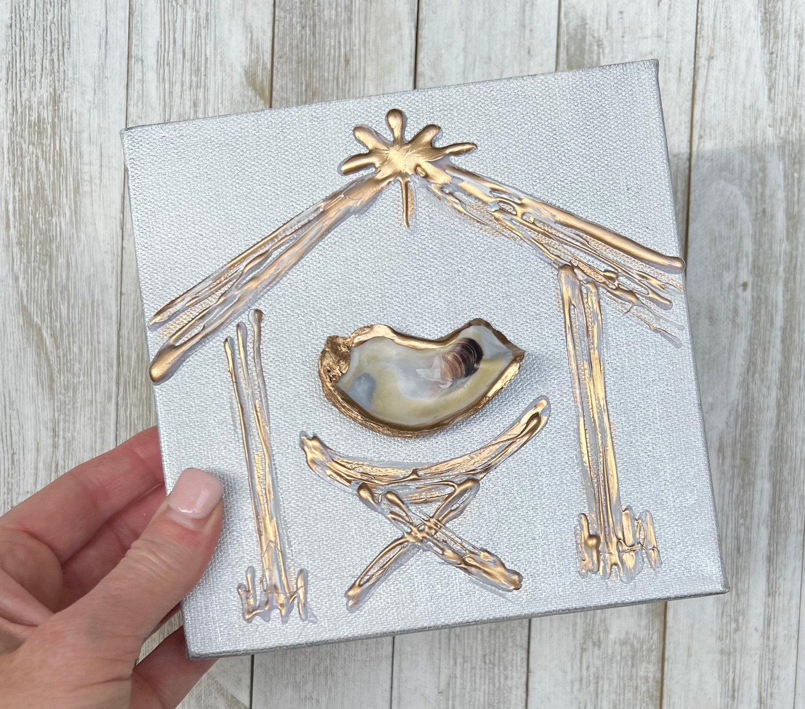 Nativity Wall Art With Shell Gold Nativity Artwork on Canvas - Etsy