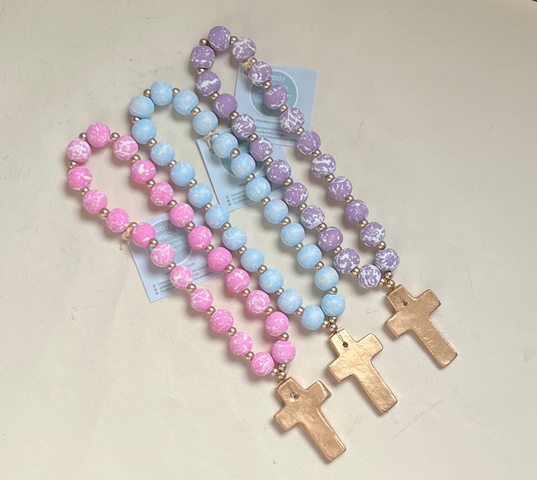 Pastel Bead Garland With Gold Cross: Blessing Prayer Beads - Etsy