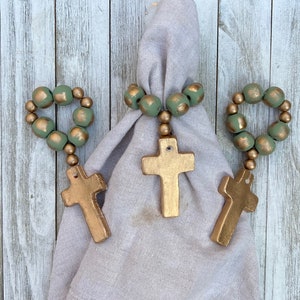 Green Napkin Rings With Gold Cross, Napkin Holders With Gold Cross ...