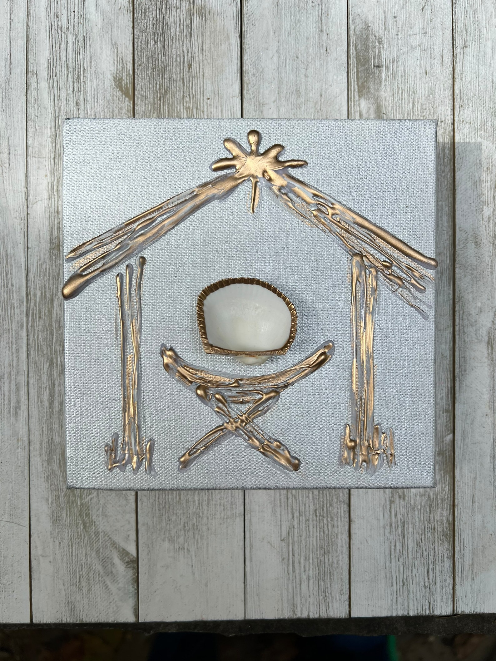 Nativity Wall Art With Shell Gold Nativity Artwork on Canvas - Etsy