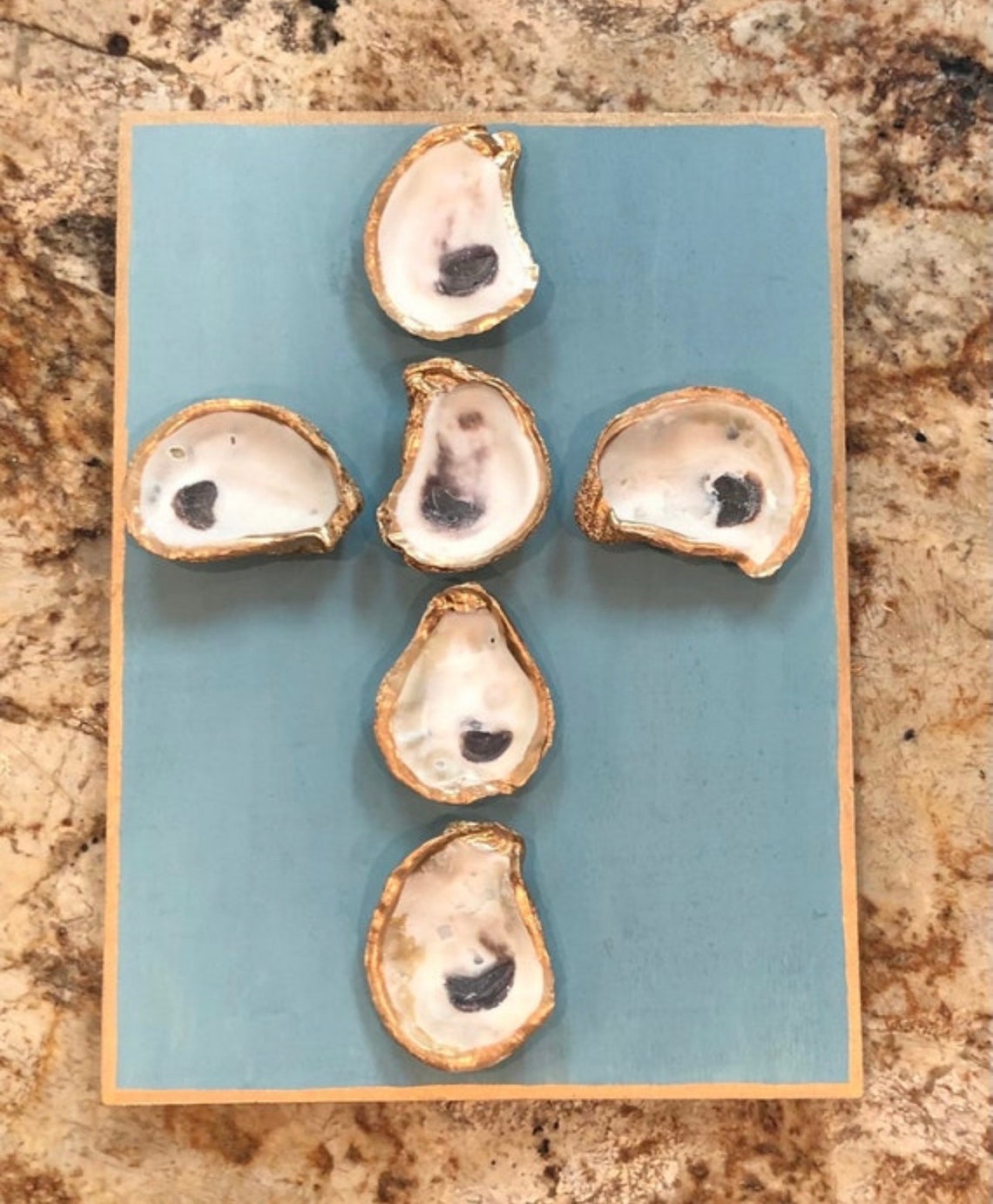 Oyster Shell Cross on Navy Wood Block Oyster Shell Cross Art - Etsy