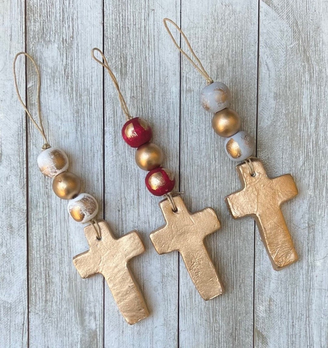 Handmade Gold Cross Ornament With Beads: Small Spiritual Gift - Etsy