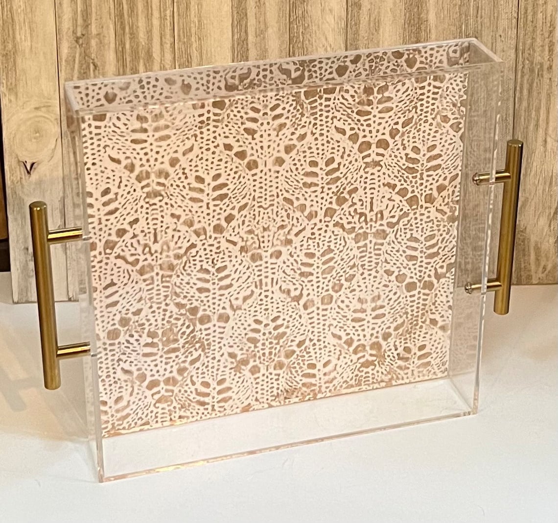 Grey Gold Marbled Acrylic Tray With Handles, 12x12 Decorative Acrylic ...
