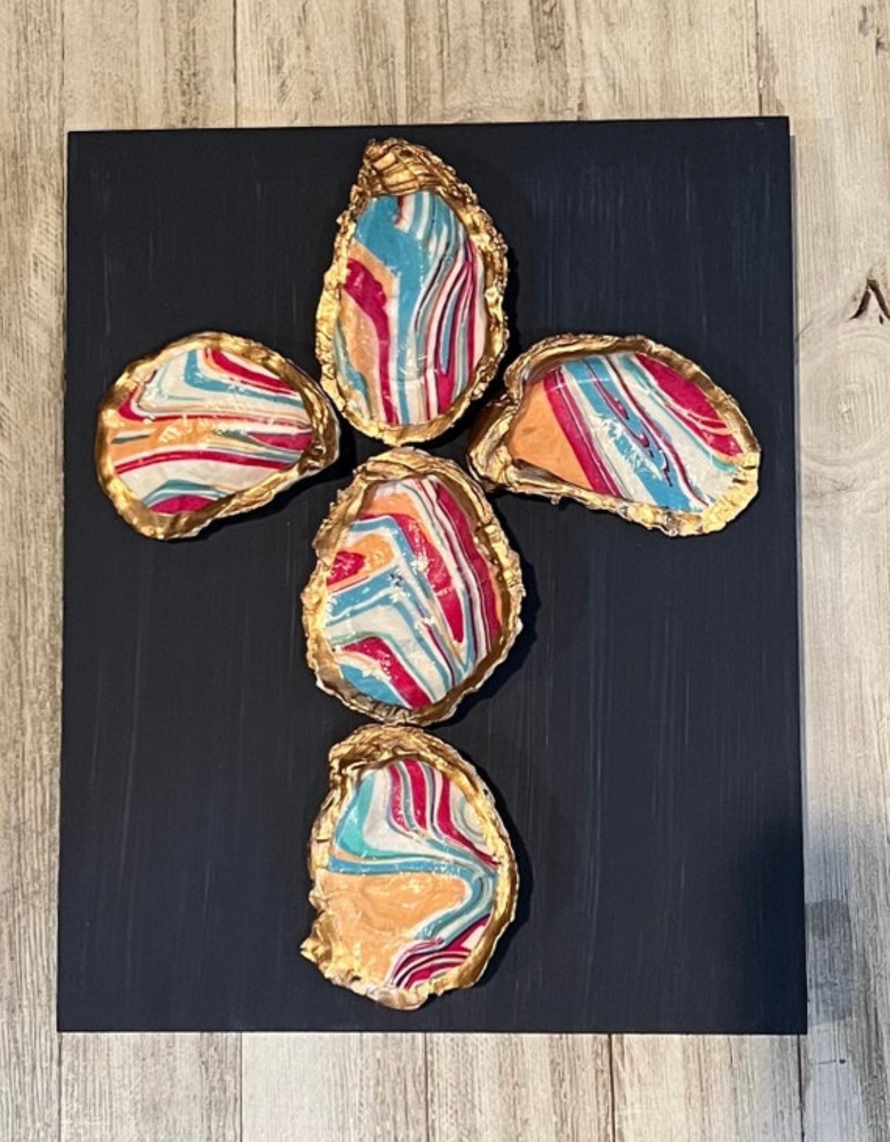 Oyster Shell Cross on Navy Wood Block Oyster Shell Cross Art - Etsy