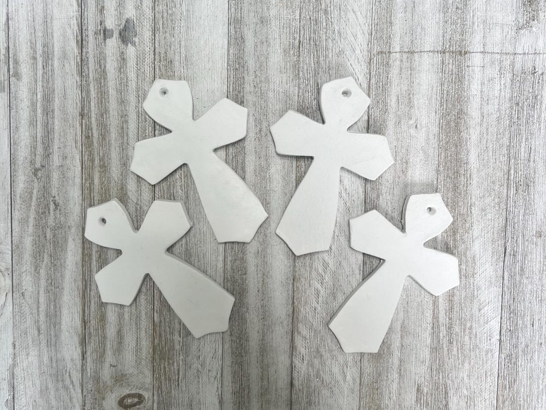 Unfinished Clay Crosses: 5" DIY Craft Ornaments, Set of Four Unfinished ...