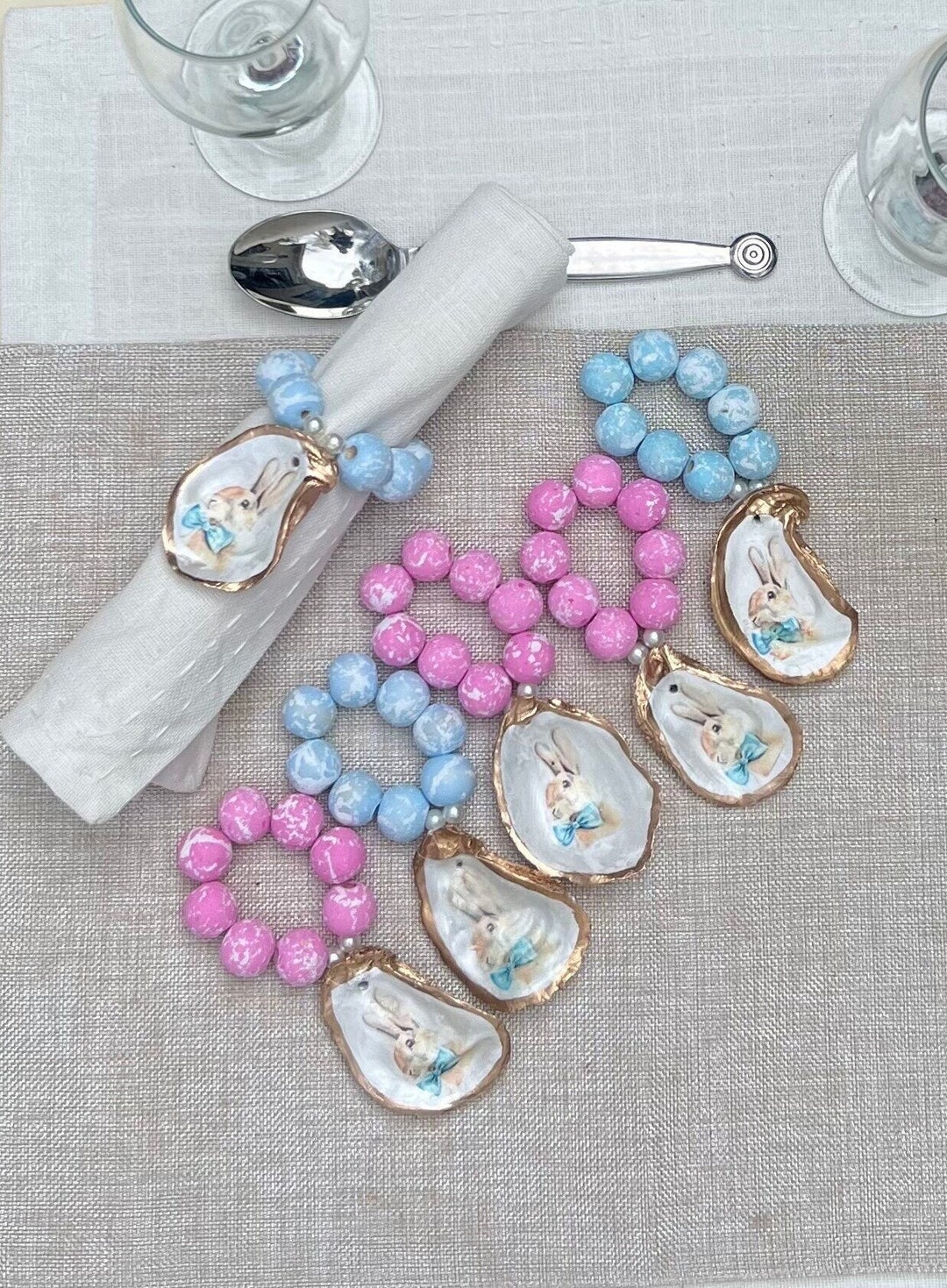 Easter Bunny Napkin Rings With Pastel Beads and Oyster Shell, Peter ...