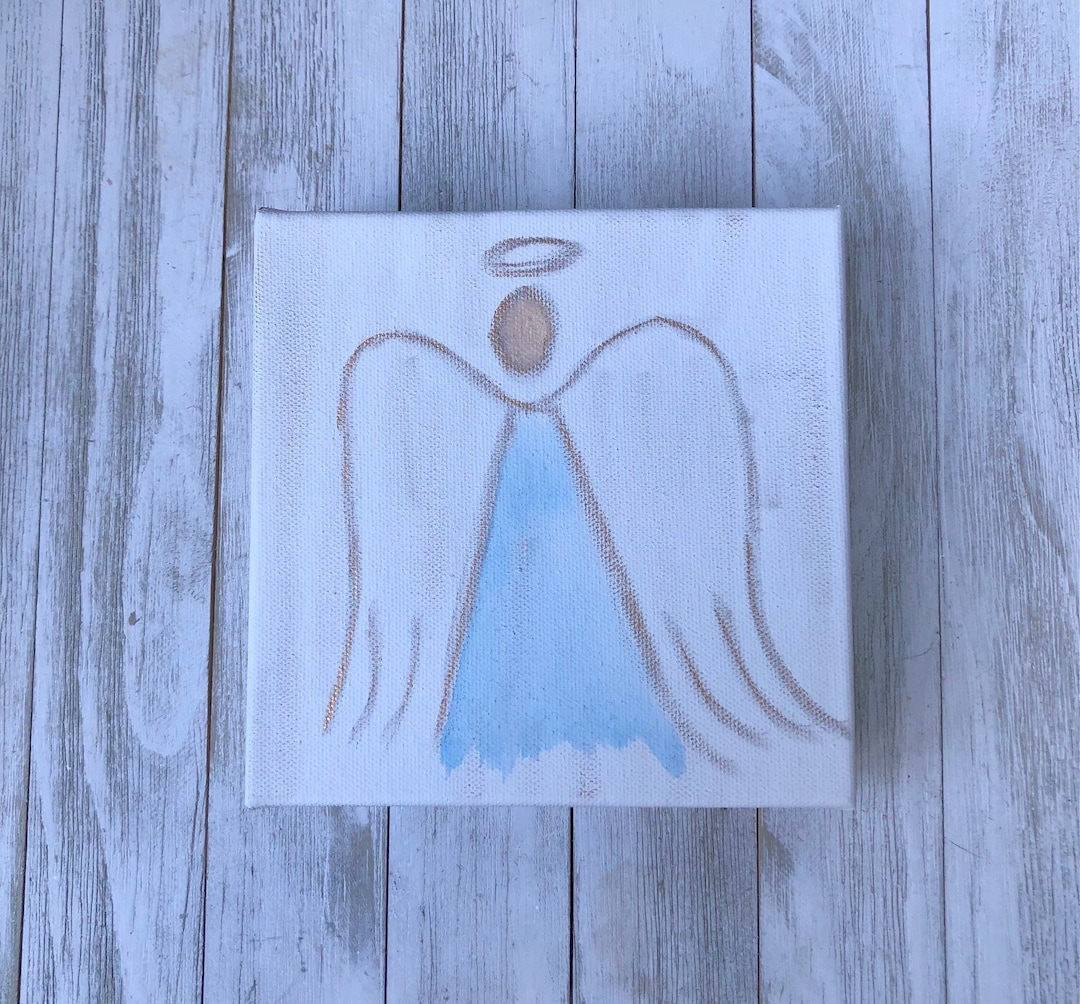 Blue Angel Painting on Canvas, Hand Painted Angel Wall Art, Guardian ...