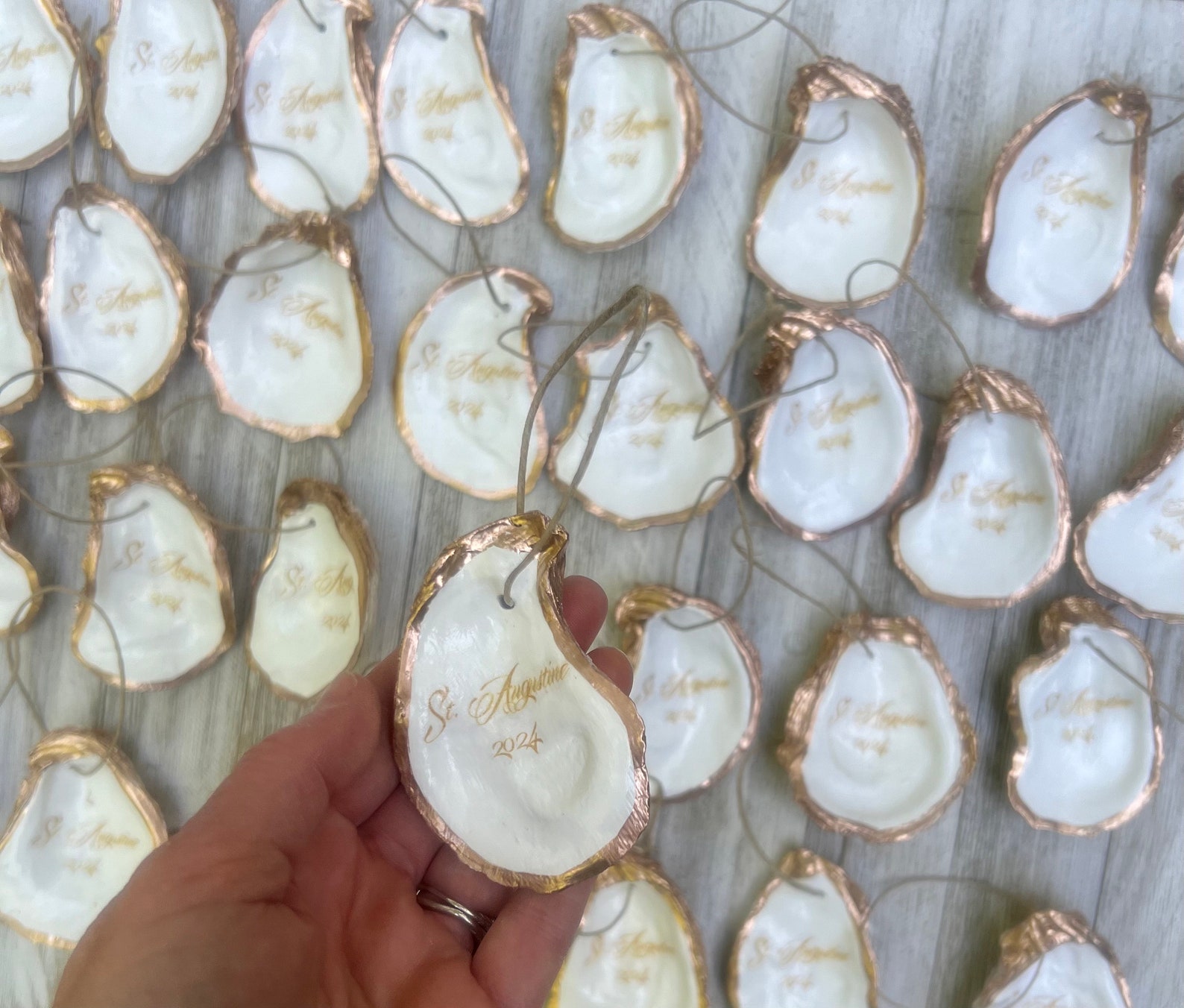 Personalized Oyster Shell Ornaments, Coastal Beach Wedding Favors ...
