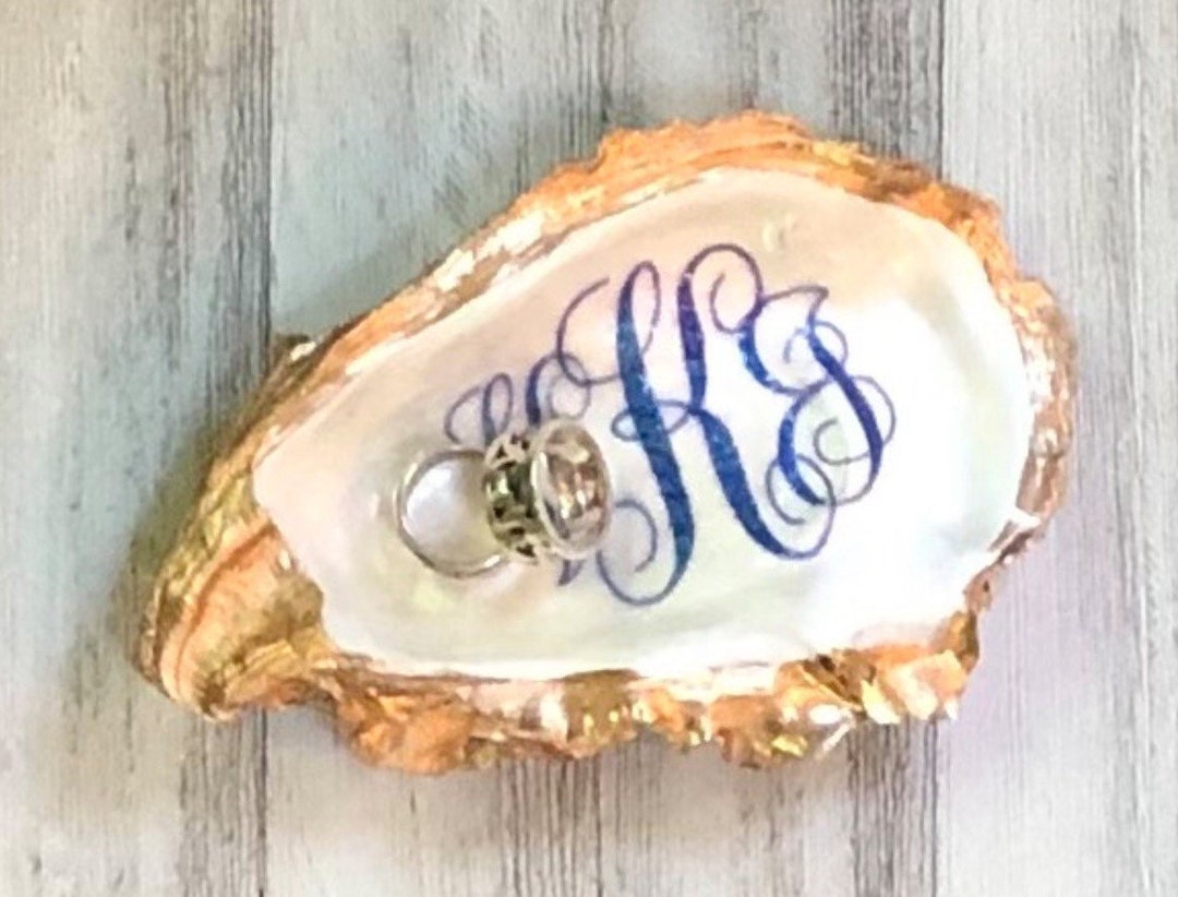 Monogrammed Oyster Shell Ring Dish, Beach Wedding Favors, Gifts for ...