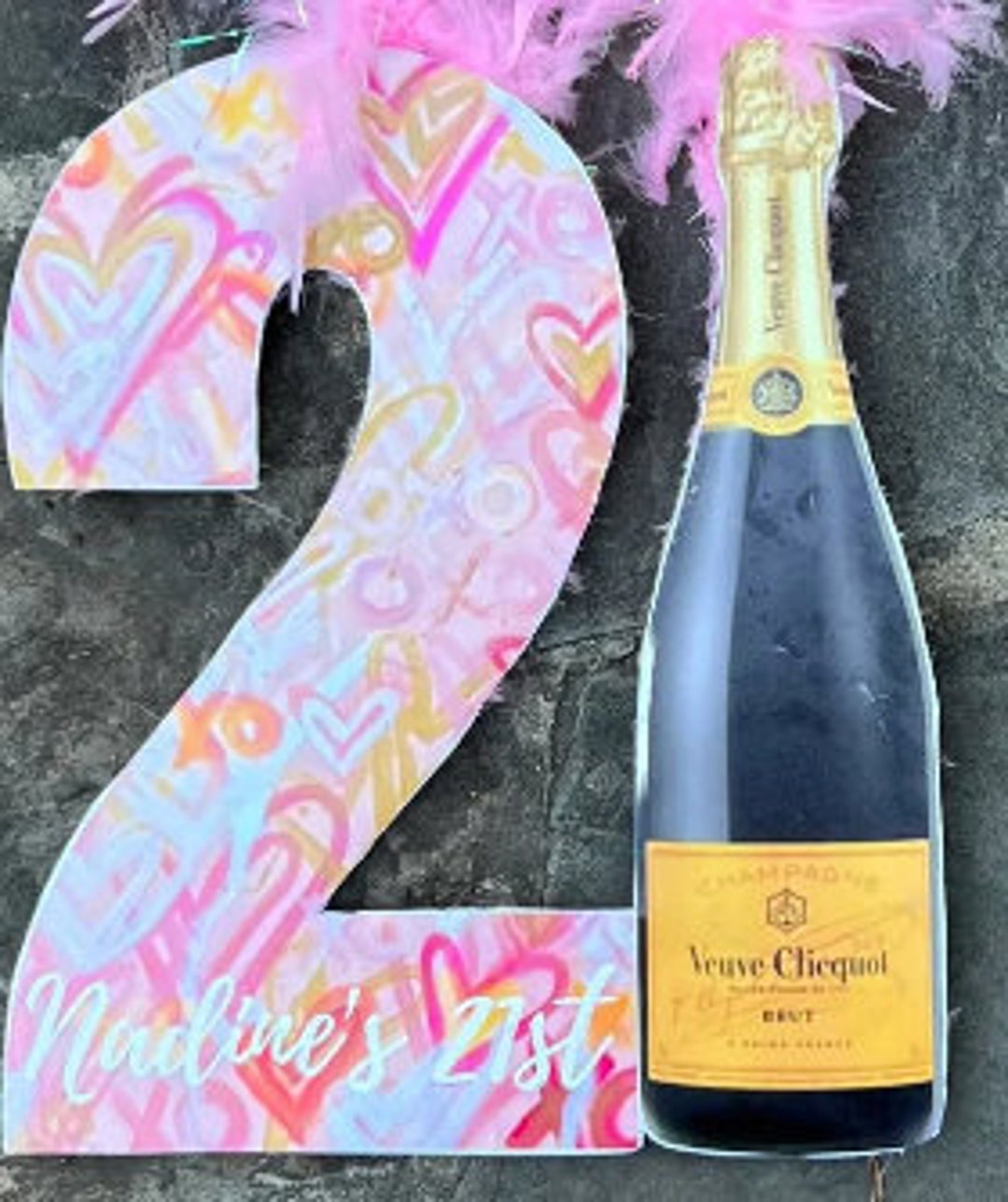 21st Birthday Sign With Hearts and Champagne, Pink and Blue Heart 21 ...