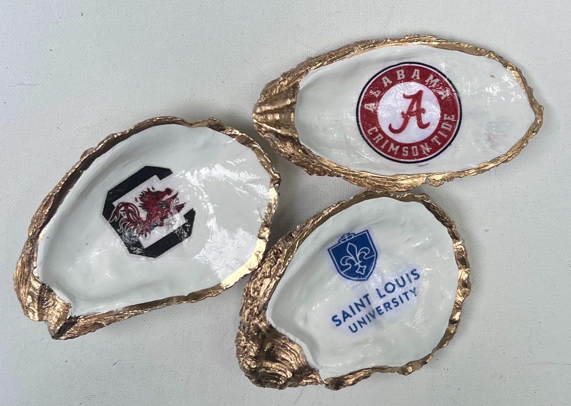 Custom College Logo Oyster Shell Ring Dish, Handcrafted Jewelry Holder ...