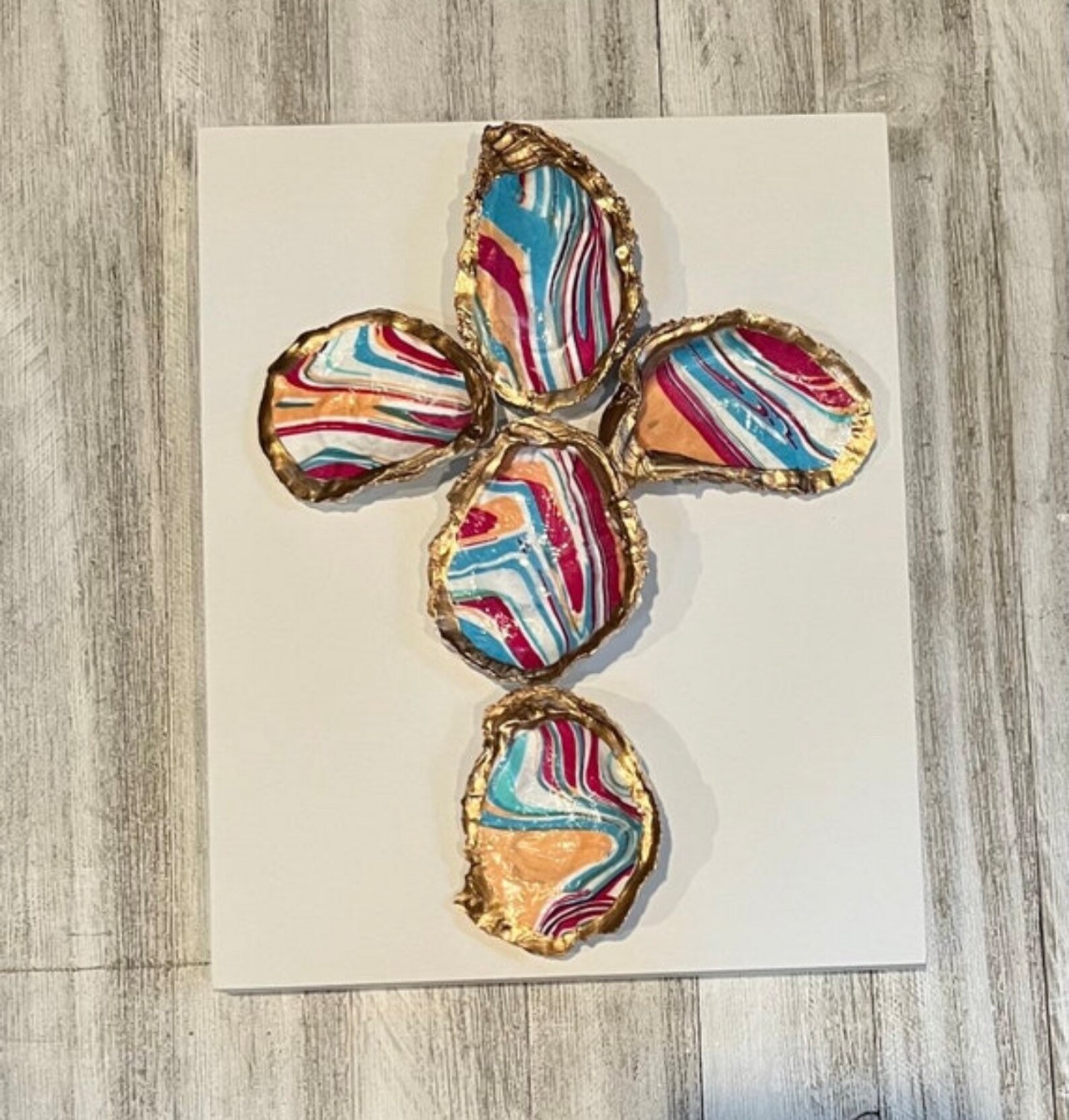 Oyster Shell Cross on Navy Wood Block Oyster Shell Cross Art - Etsy