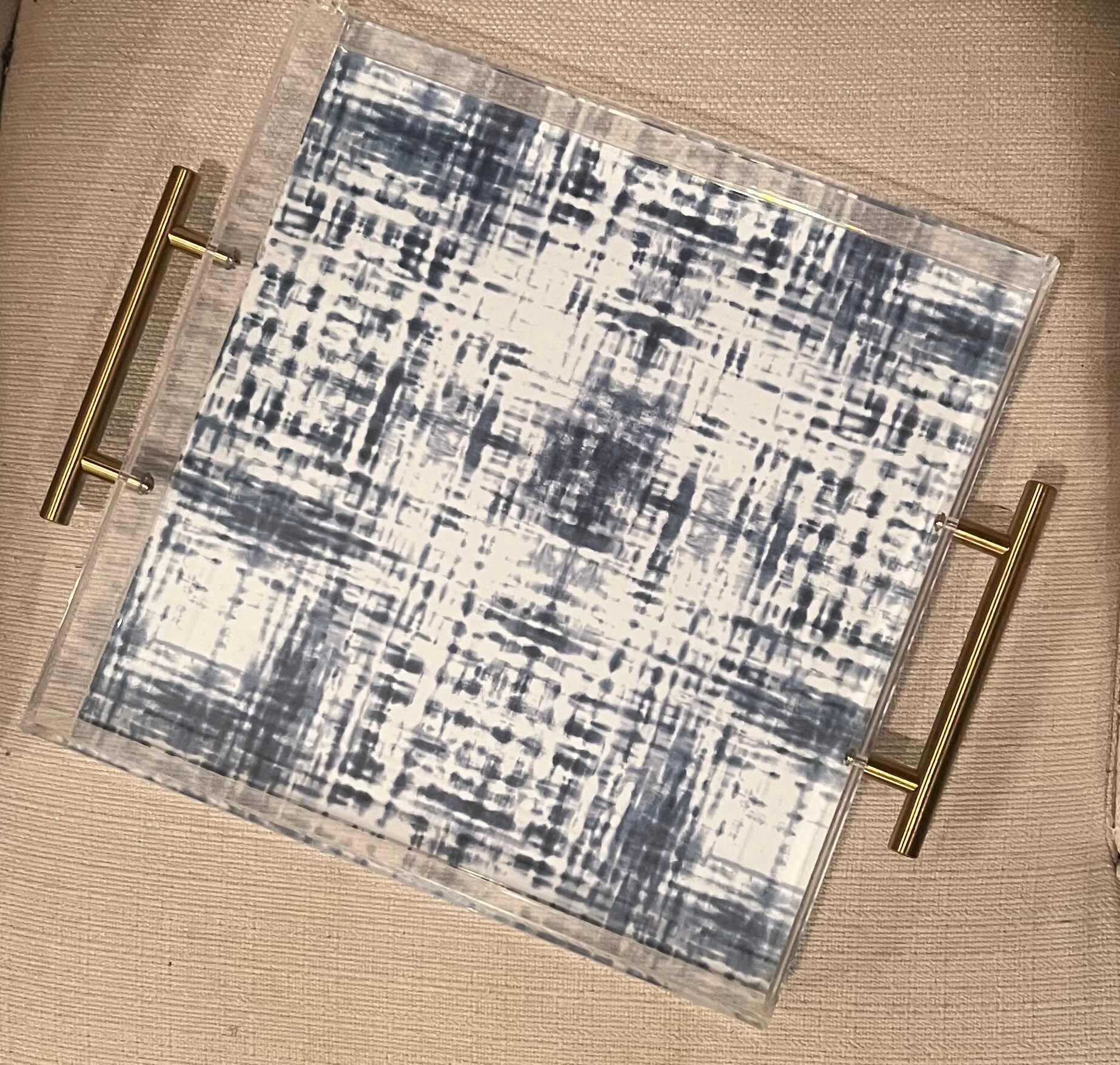 Grey Gold Marbled Acrylic Tray With Handles, 12x12 Decorative Acrylic ...