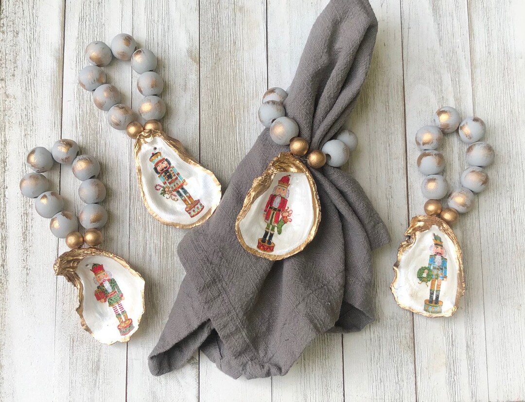 Nutcracker Napkin Rings, Christmas Napkin Holders, Holiday Oyster Shell ...