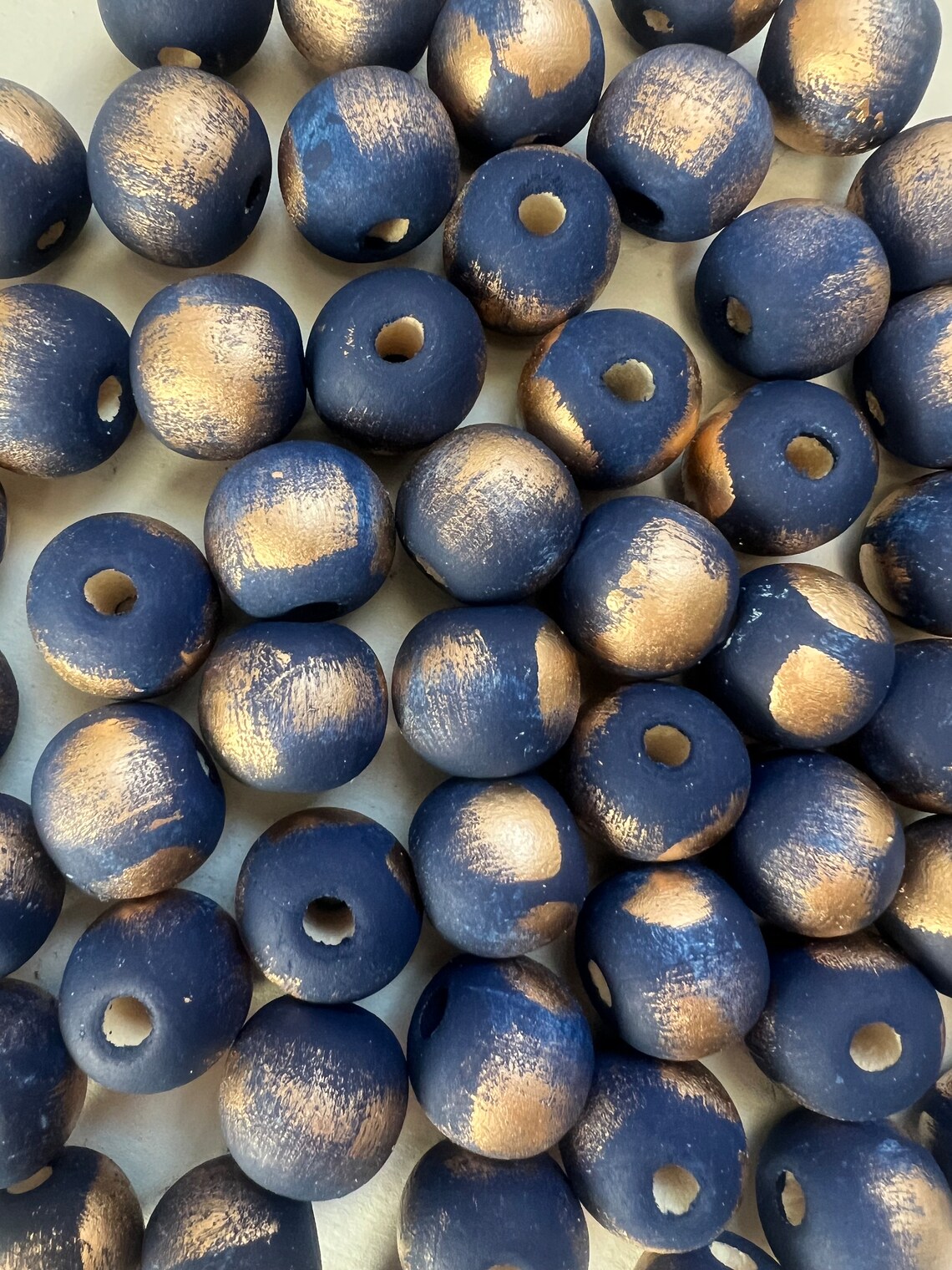 Hand Painted Wooden Beads for Crafts, Brushed Gold Wooden Beads, Beads ...