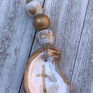 Gold Cross Ornament, Oyster Shell Ornament With Gold Cross, Hand ...