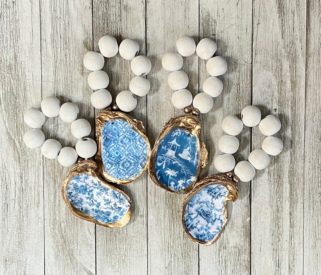 Blue and White Oyster Shell Napkin Rings, Chinoiserie, Napkin Holders ...