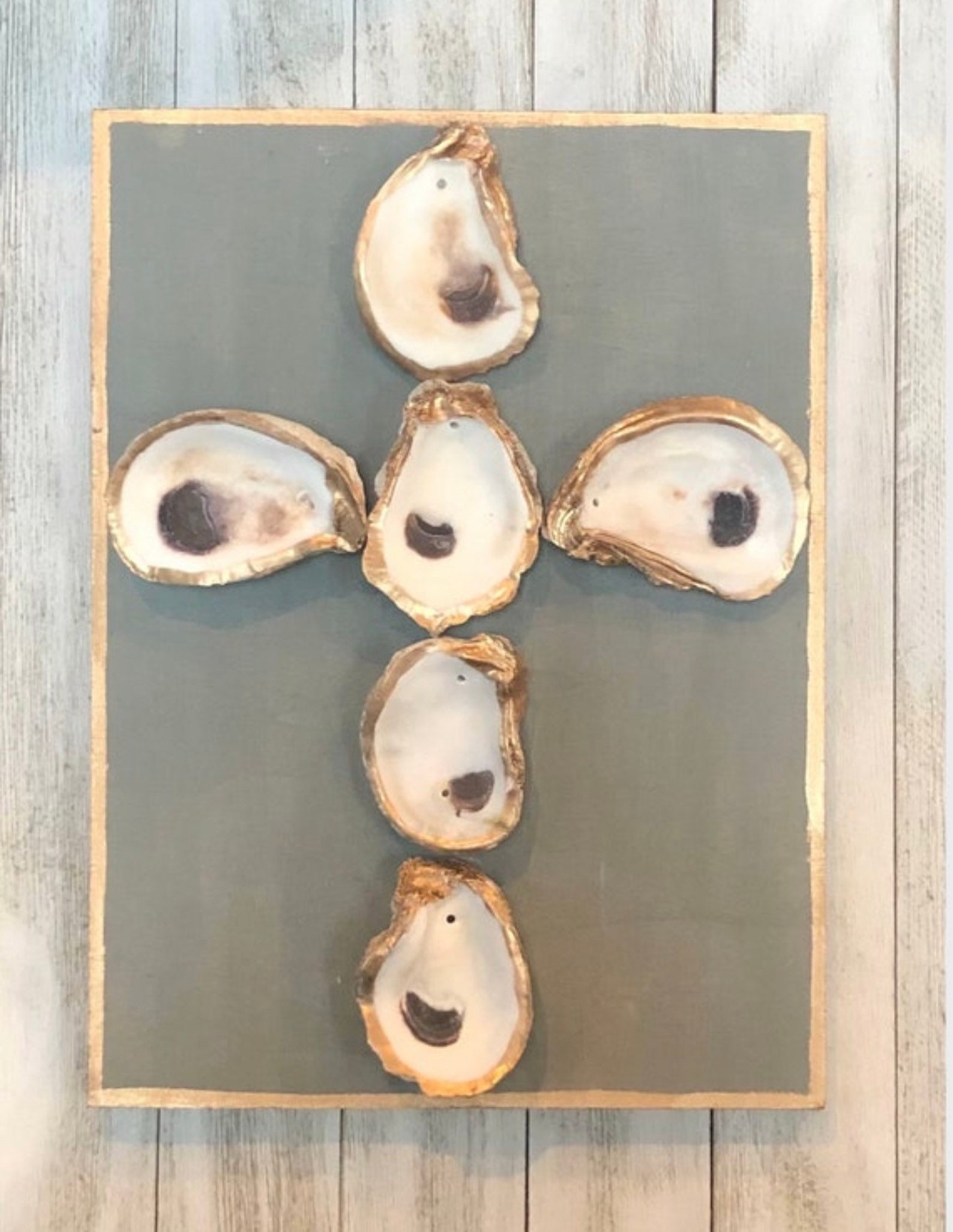Oyster Shell Cross on Navy Wood Block Oyster Shell Cross Art - Etsy