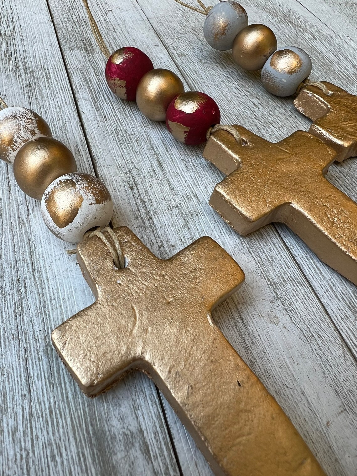 Handmade Gold Cross Ornament With Beads: Small Spiritual Gift - Etsy
