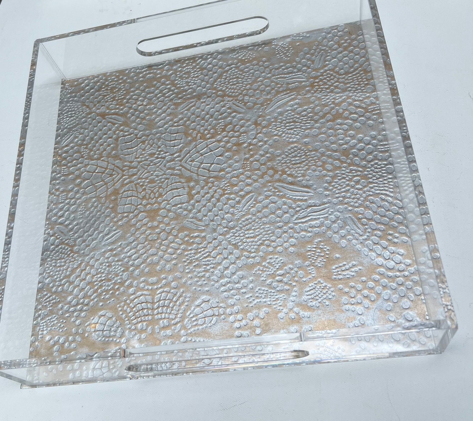 Grey Gold Marbled Acrylic Tray With Handles, 12x12 Decorative Acrylic ...