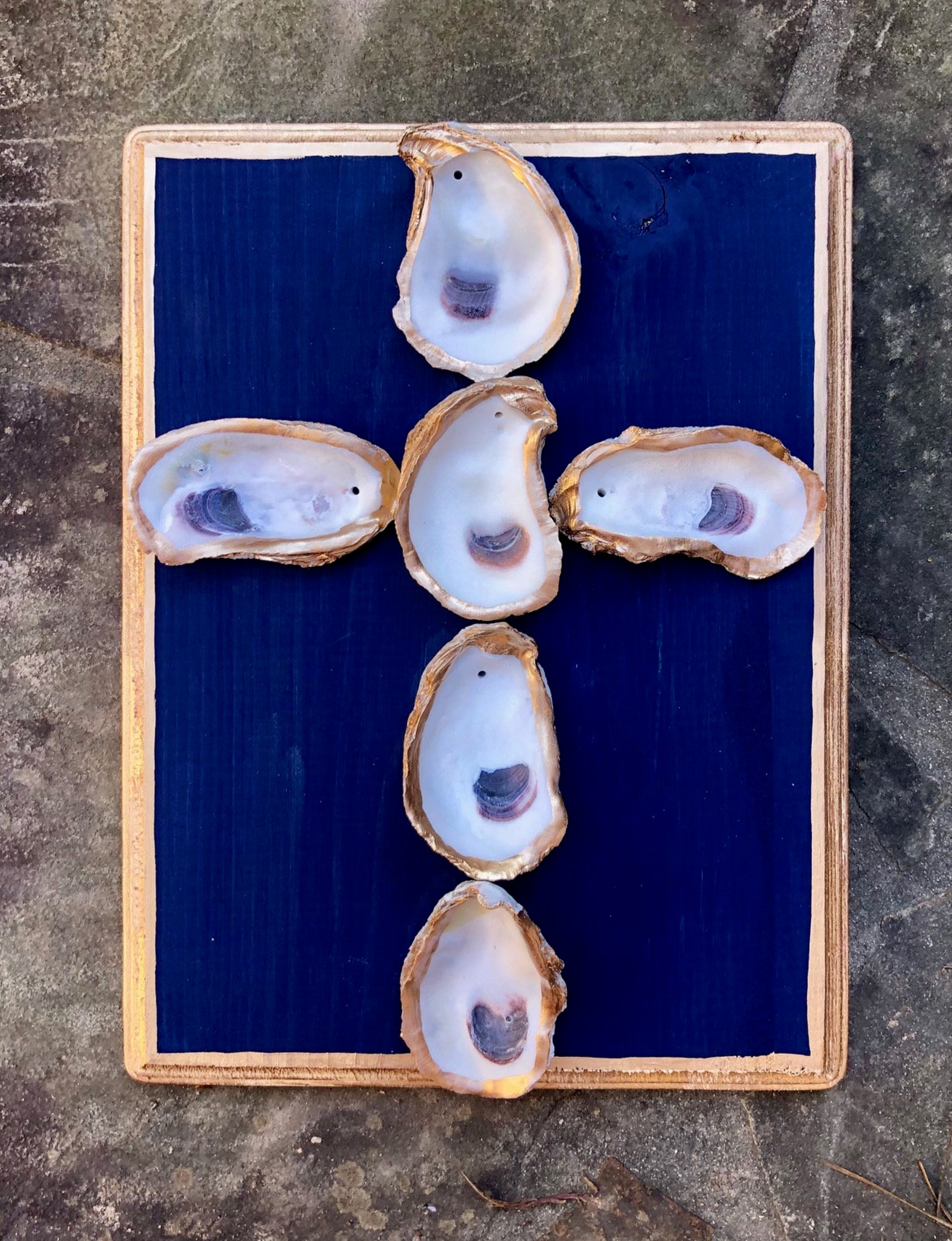 Oyster Shell Cross on Navy Wood Block Oyster Shell Cross Art - Etsy
