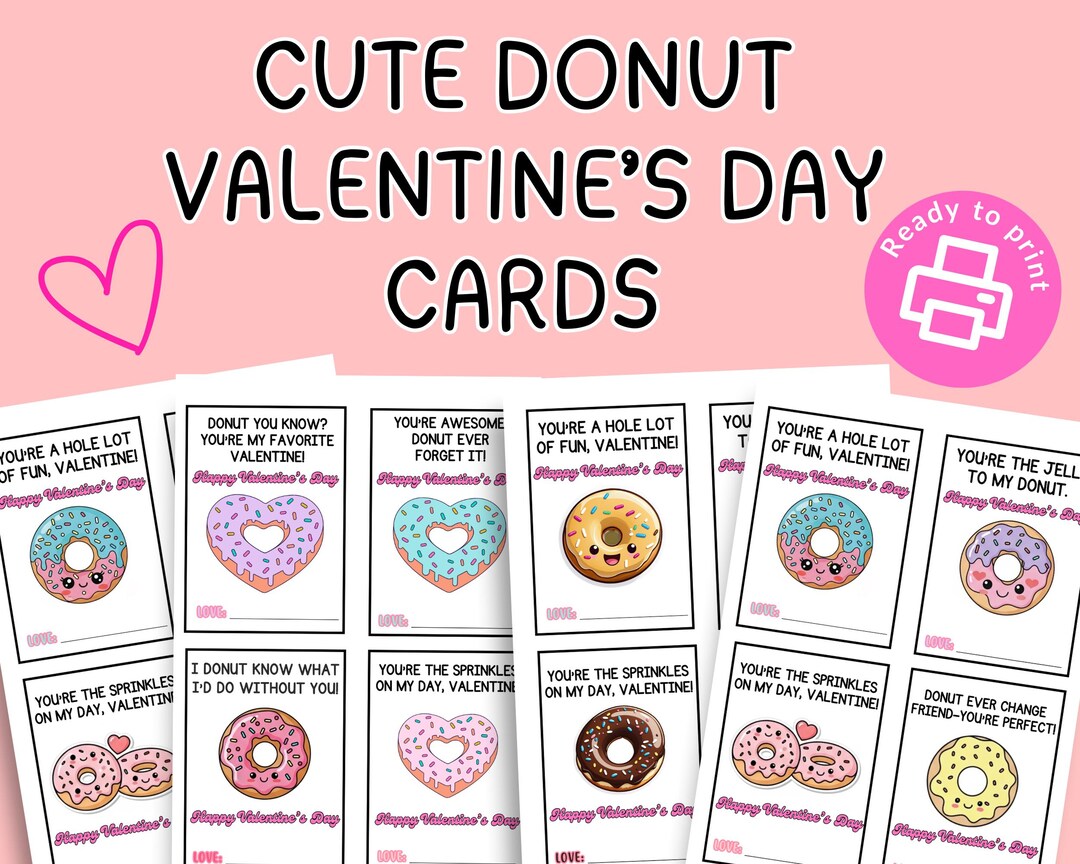 Donut Valentine's Day Cards | Printable Kids Valentines (PDF Download ...
