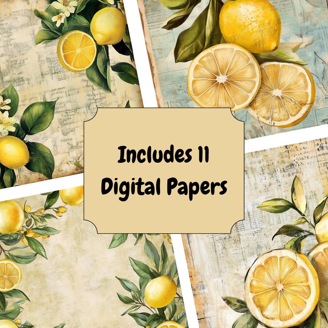 Vintage Lemon Clipart & Digital Paper Pack: Summer Fruit Graphics - Etsy