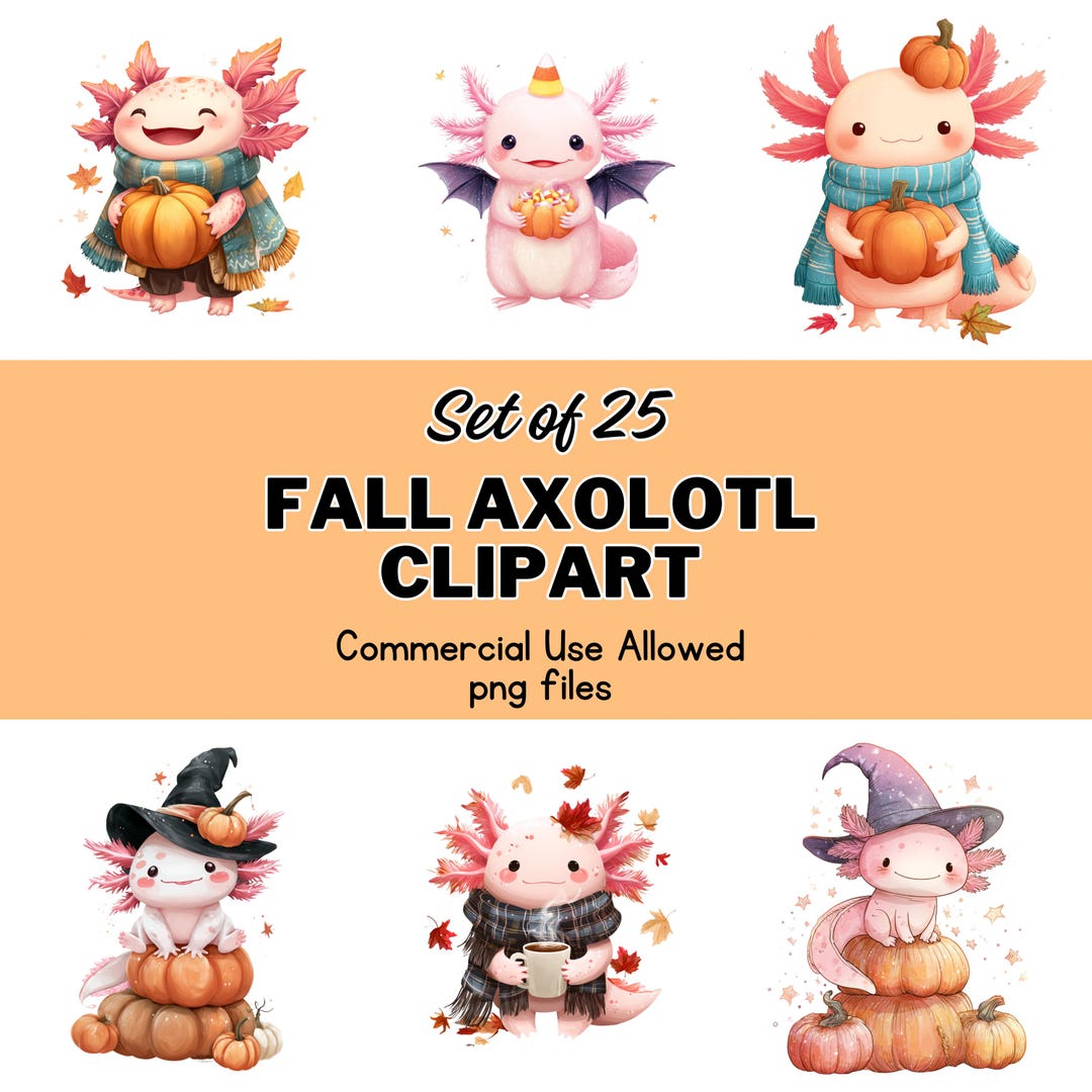 Fall Axolotl Clipart – Halloween PNG Graphics (25 Pngs) (digital ...