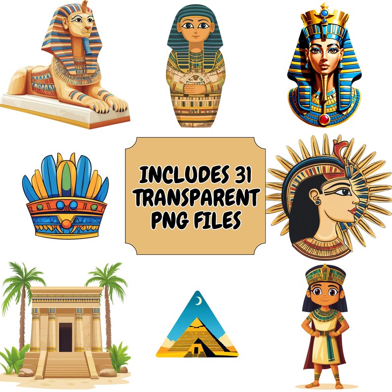 Ancient Egypt Clipart for Kids | Cute History PNG Bundle | Pharaoh ...