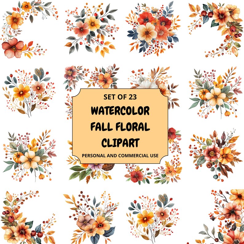 Watercolor Fall Floral Clipart | Flowers Clip Art | Spring Summer Fall ...
