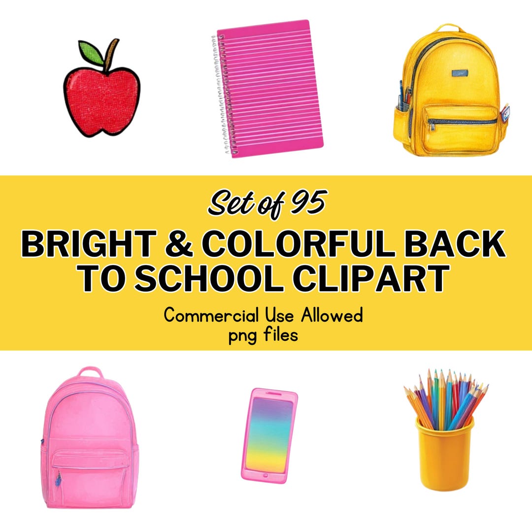 Back to School Clipart Bundle | 95 Bright & Colorful PNG Graphics ...