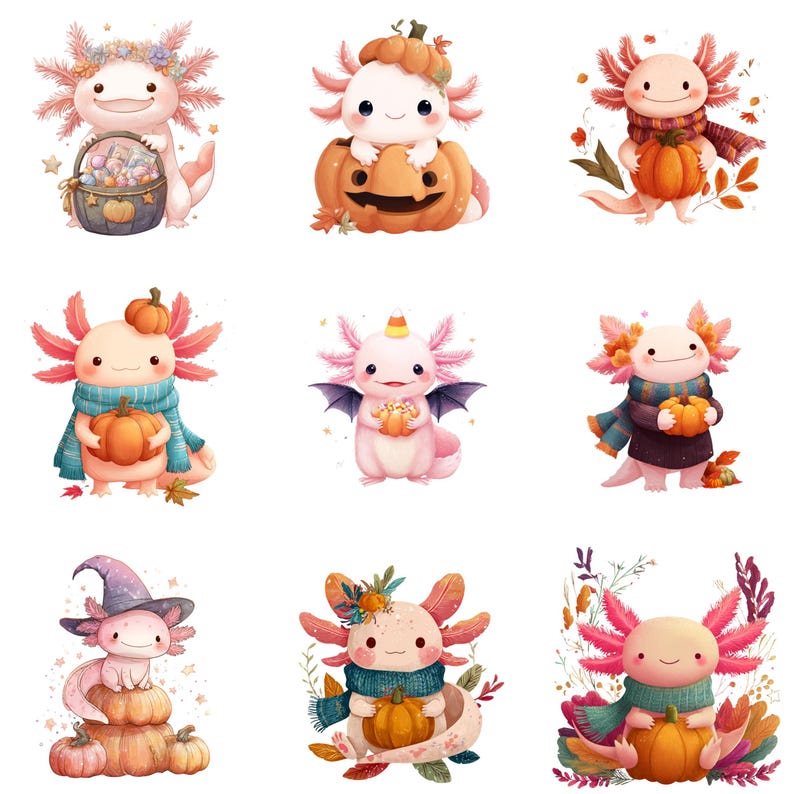 Fall Axolotl Clipart – Halloween PNG Graphics (25 Pngs) (digital ...