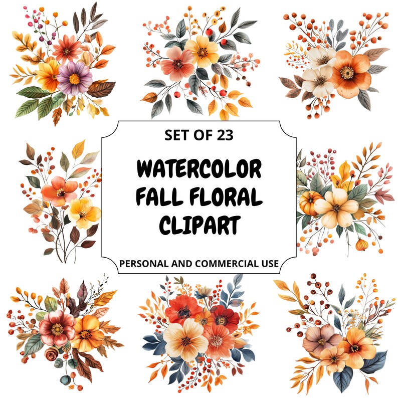 Watercolor Fall Floral Clipart | Flowers Clip Art | Spring Summer Fall ...