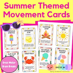 Summer Themed Gross Motor Movement Cards | Brain Breaks | Transition ...