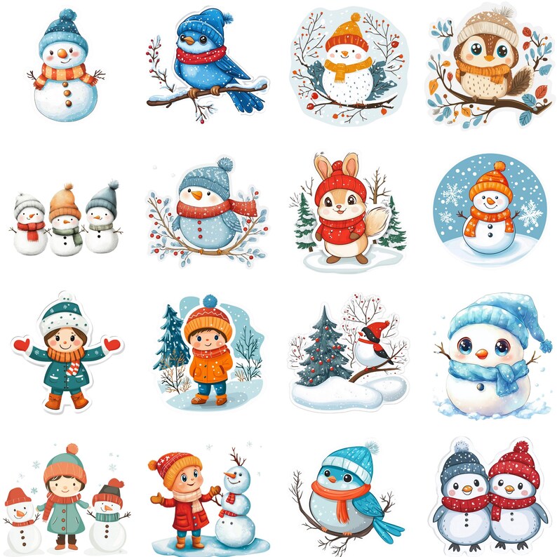 Winter Clipart Set | Snowmen, Kids, Animals (70 Pngs) - Etsy