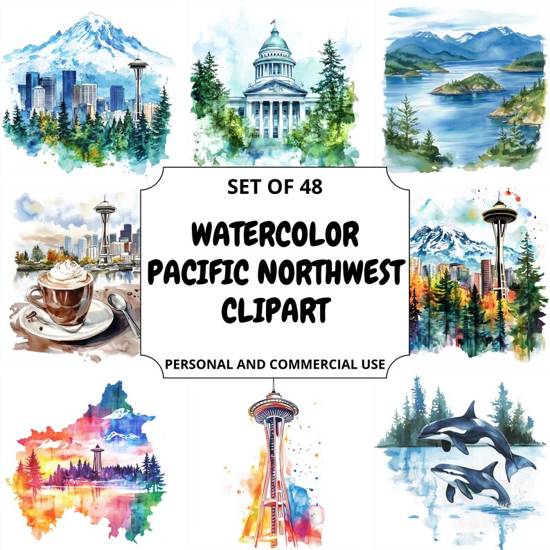 Watercolor Pacific Northwest Clip Art: 48 PNG Files (commercial Use) - Etsy