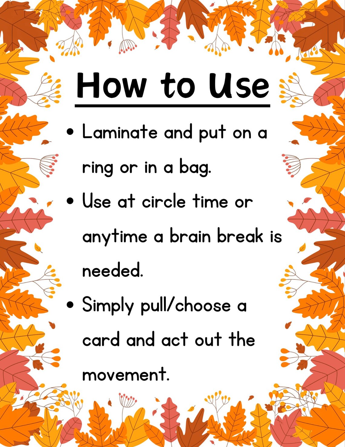 Thanksgiving Themed Gross Motor Movement Cards | Brain Breaks ...