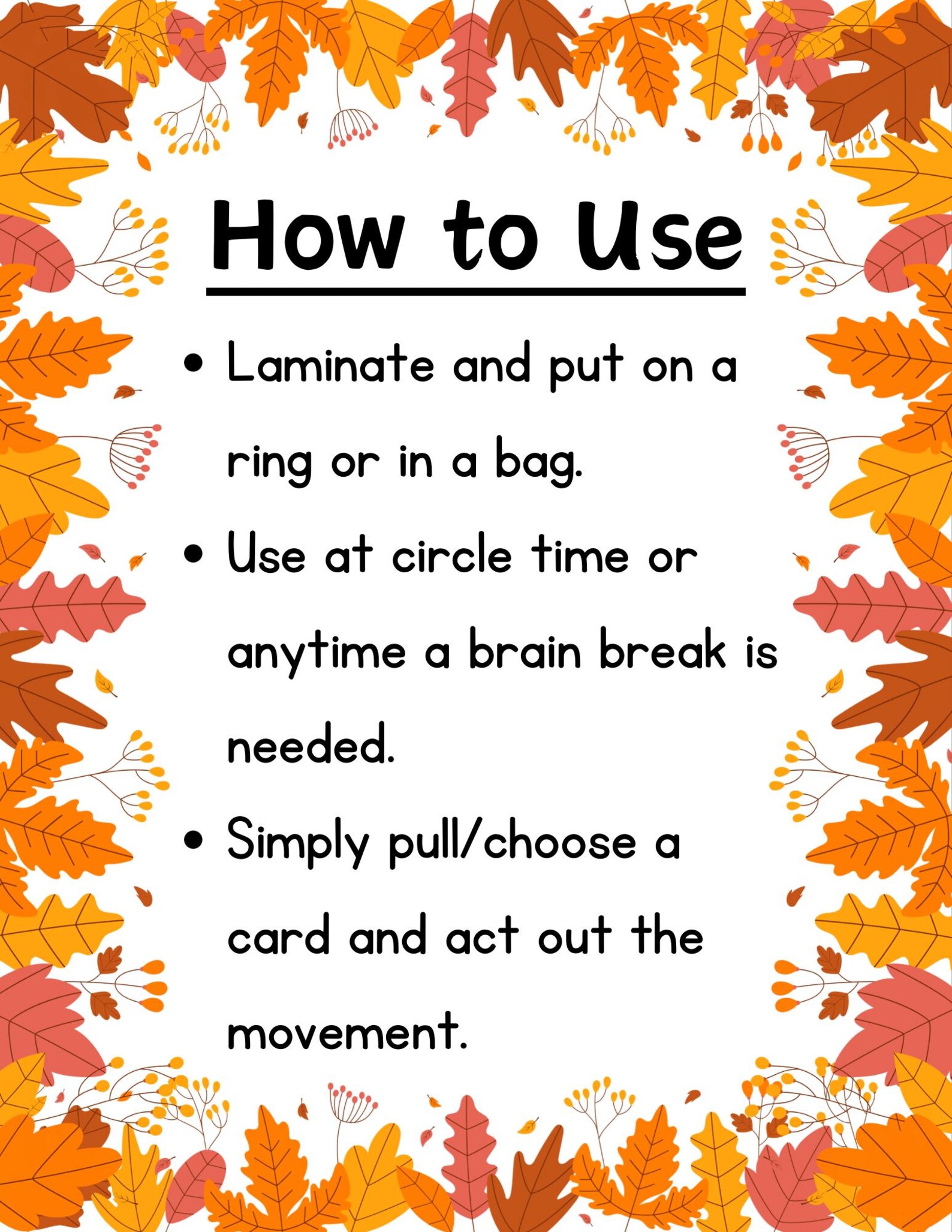 Thanksgiving Themed Gross Motor Movement Cards | Brain Breaks ...