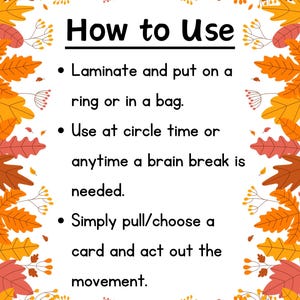 Autumn Movement Cards: Gross Motor Skills, Brain Breaks (printable) - Etsy