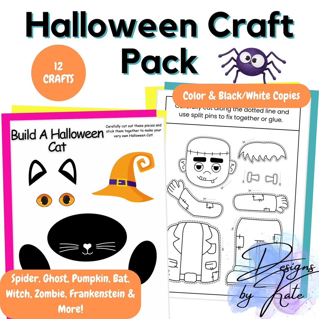 Halloween Craft Pack for Kids - 12 Crafts - Black and White + Color ...