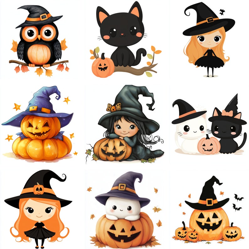 Cute Halloween Clipart - Cats, Witches, Owls, Pumpkins, Ghosts 32 ...