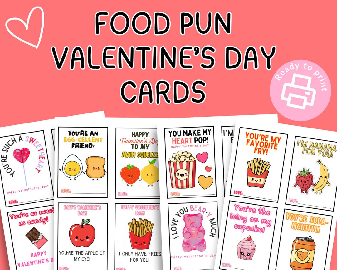 Food Pun Valentine's Day Cards | Printable Kids Valentines (digital ...
