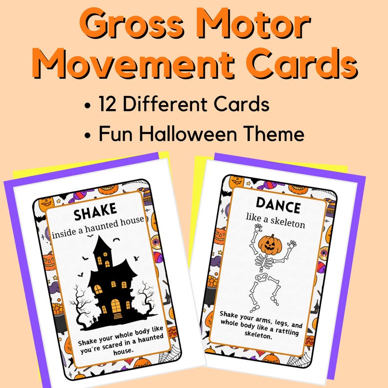 Halloween Themed Gross Motor Movement Cards | Brain Breaks | Transition ...
