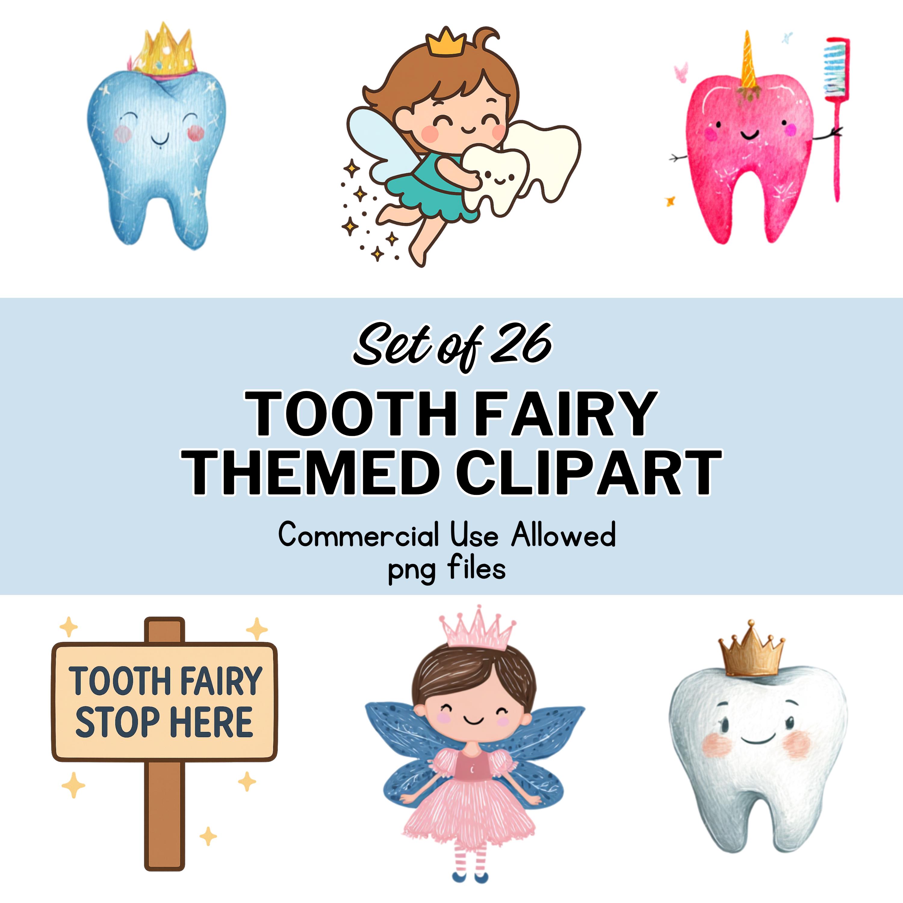 Kawaii Tooth Fairy Clipart: 26 PNG Graphics (commercial Use, Digital ...
