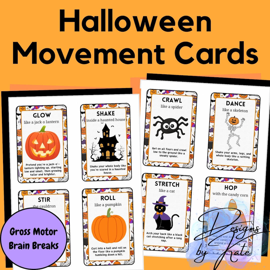 Halloween Themed Gross Motor Movement Cards | Brain Breaks | Transition ...