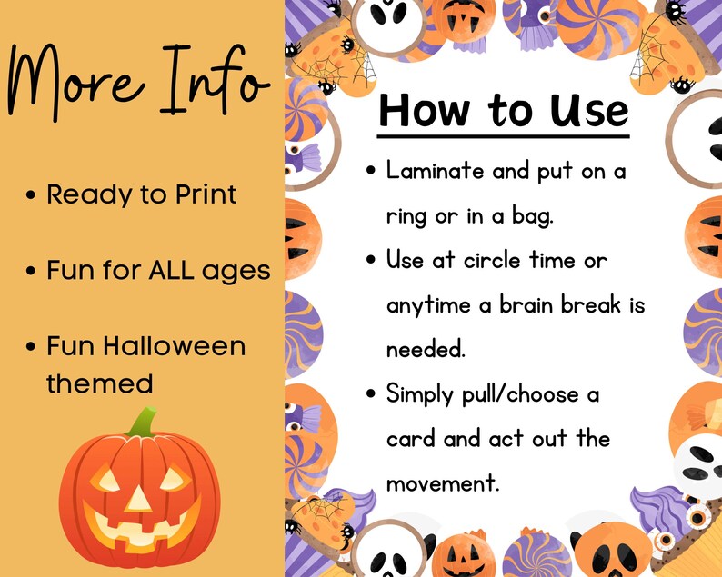 Halloween Themed Gross Motor Movement Cards | Brain Breaks | Transition ...